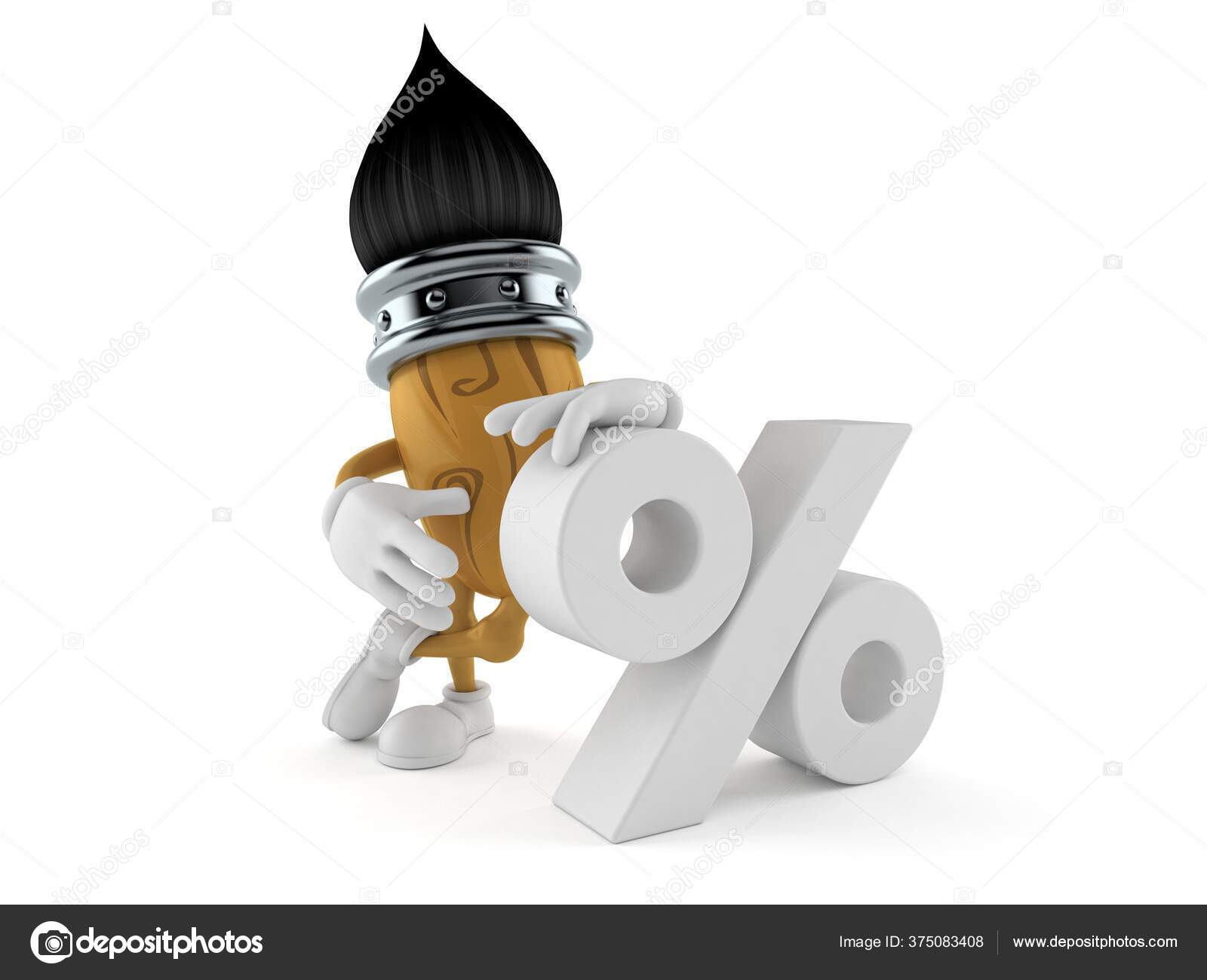 Paintbrush Character Percent Symbol Isolated White Background ...