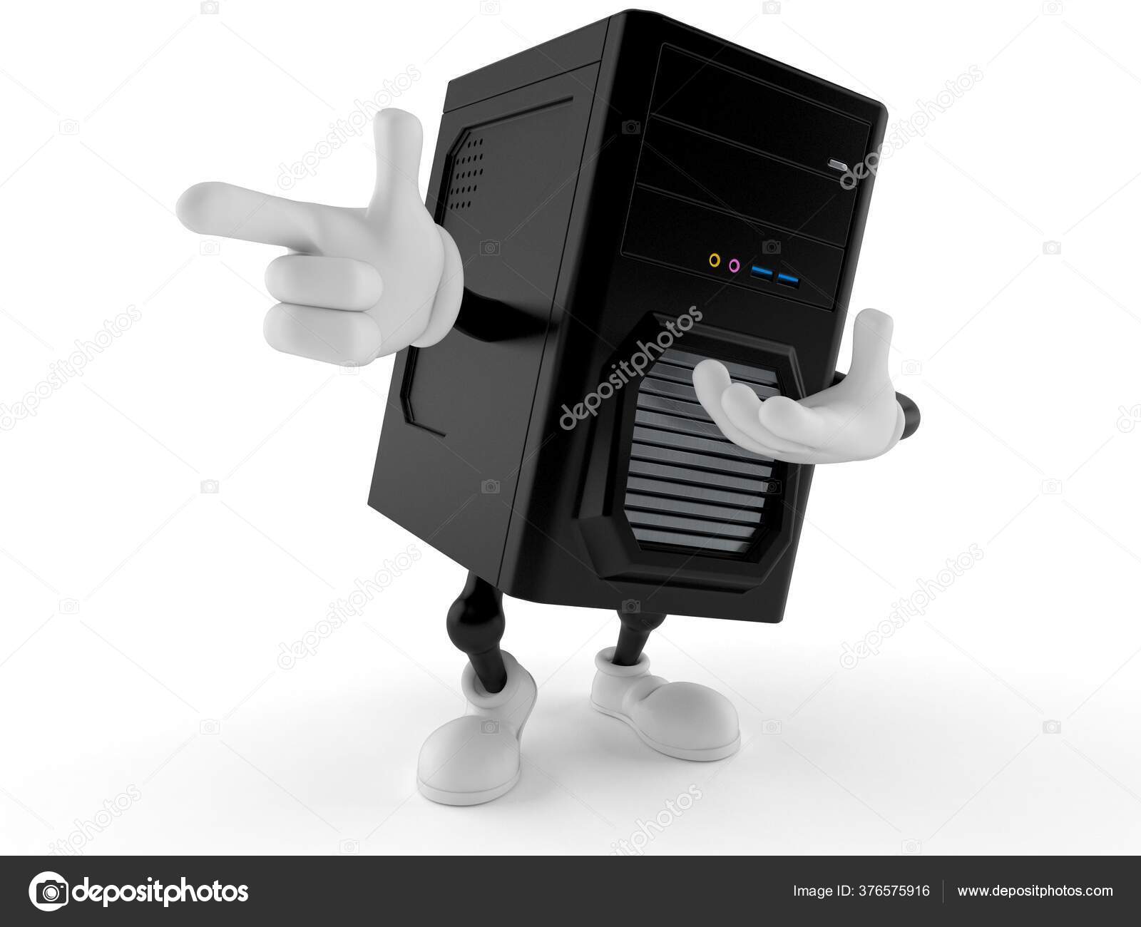 Computer Character Pointing Finger Isolated White Background ...