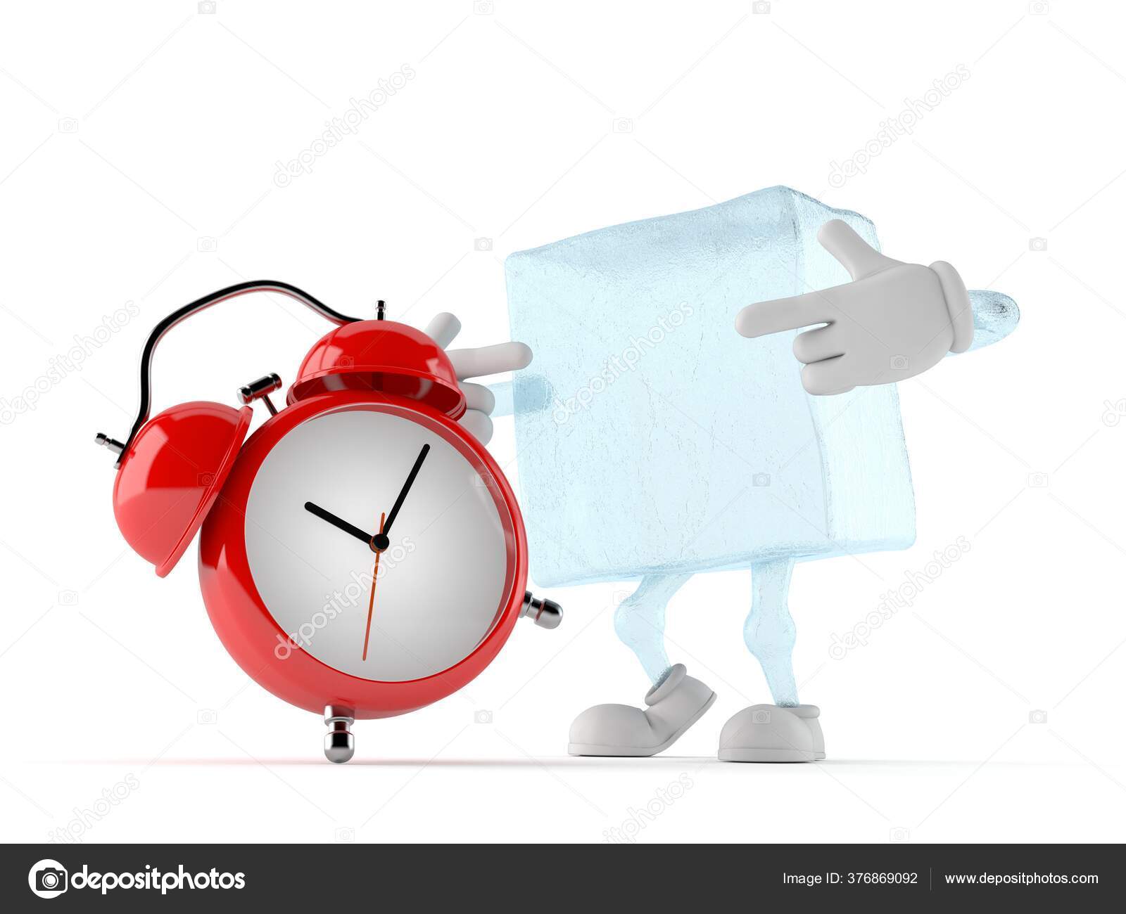 Ice Cube Character Alarm Clock Isolated White Background Illustration ...