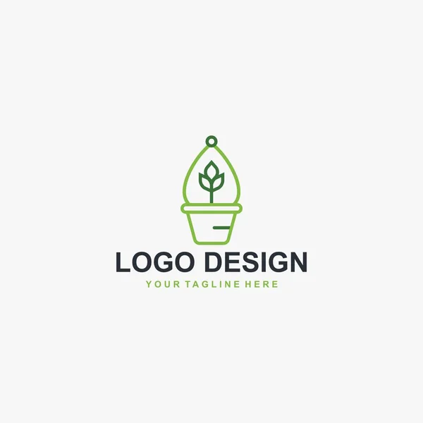 Flower Pot Logo Design Vector Plant Outline Sign Green Natural ⬇ Vector ...