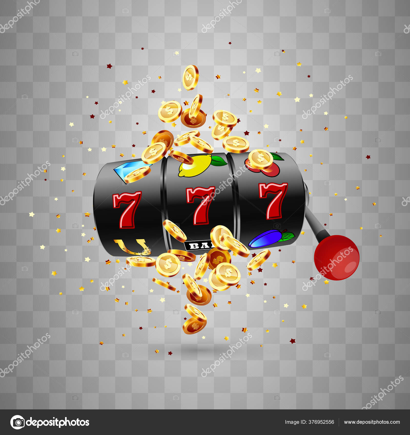 Golden Slot Machine Wins Jackpot 777 Transparent Background Explosion ...