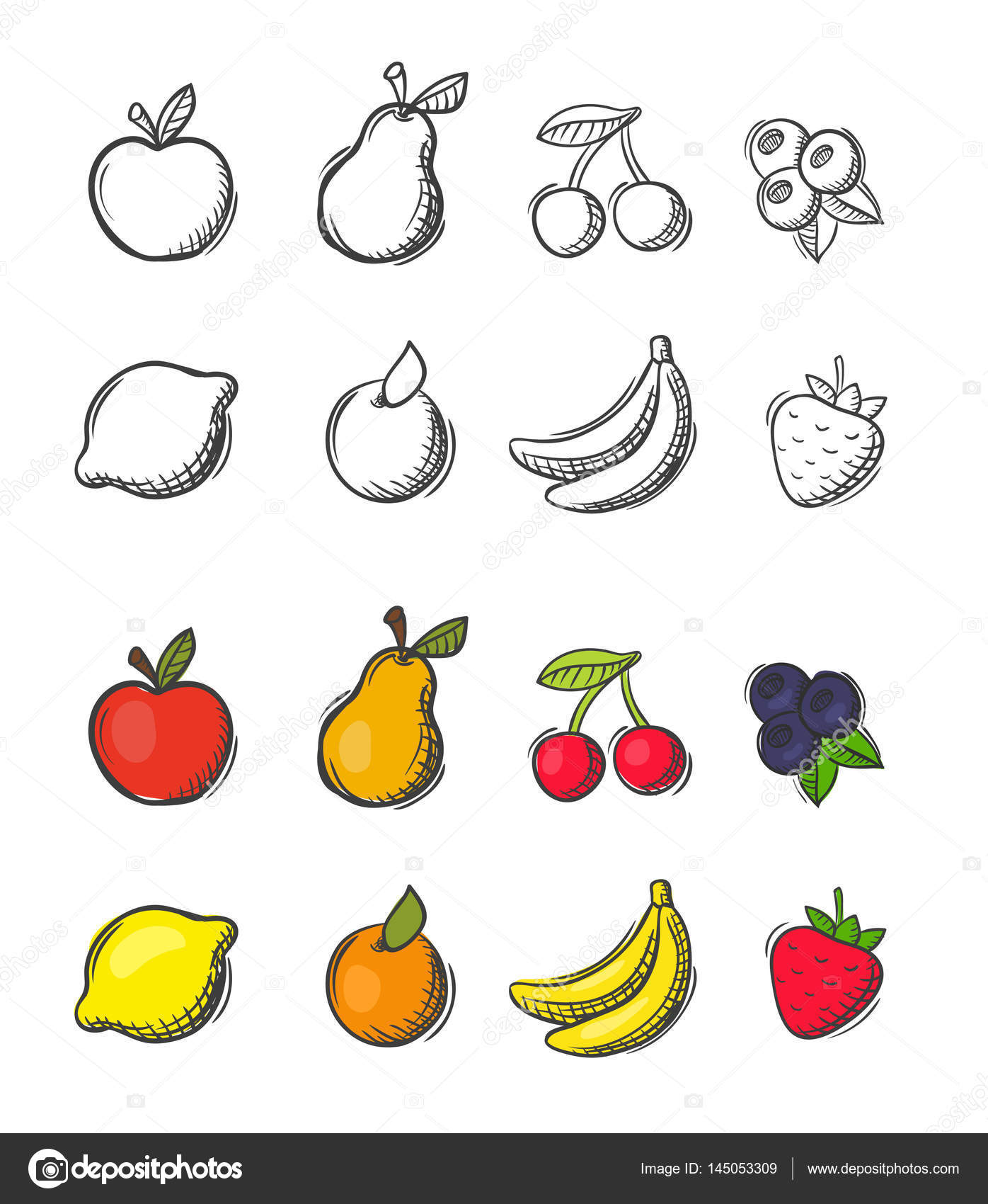 Kumpulan ikon buah vektor corat-coret tangan bebas Vektor Stok oleh ...