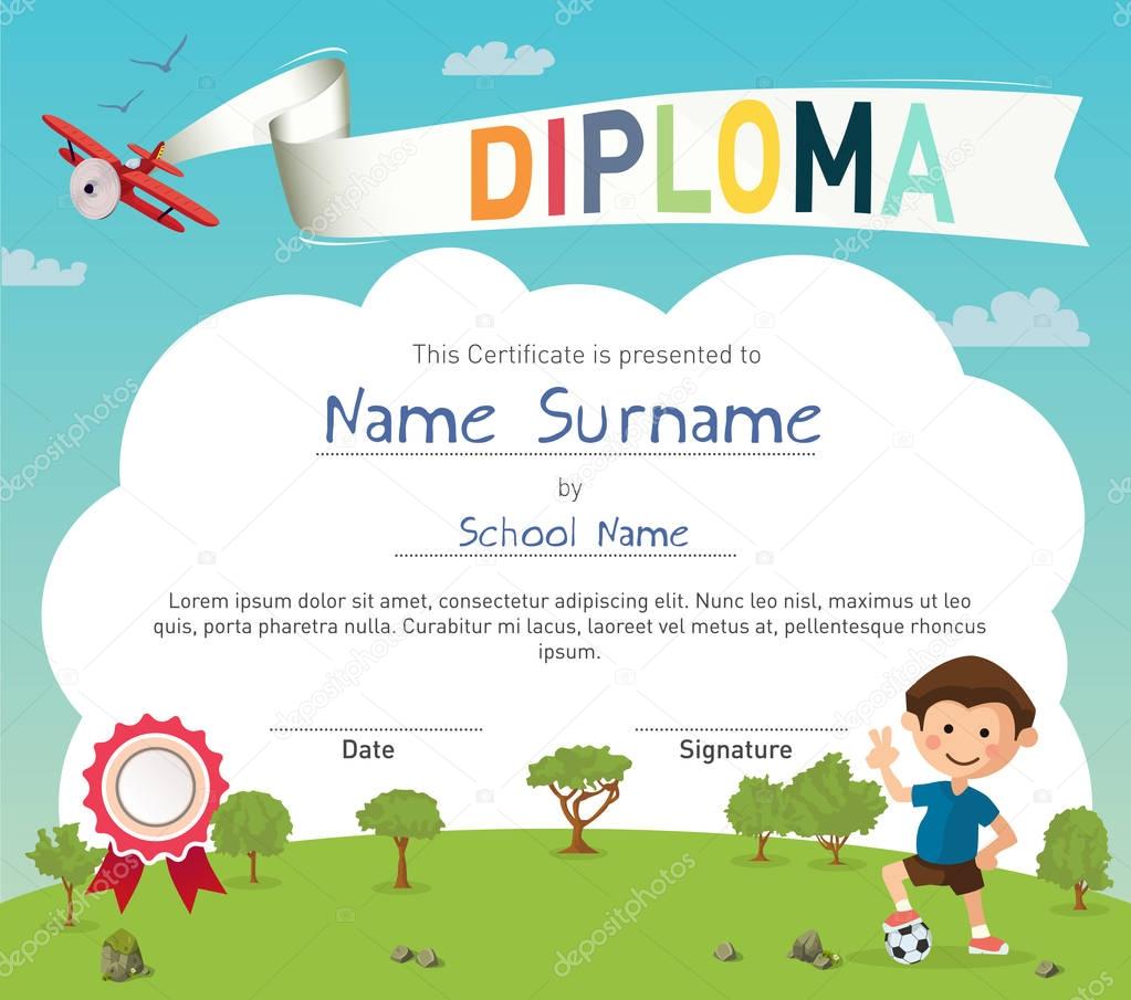 Coloridos niños verano campamento diploma certificado plantilla 2024