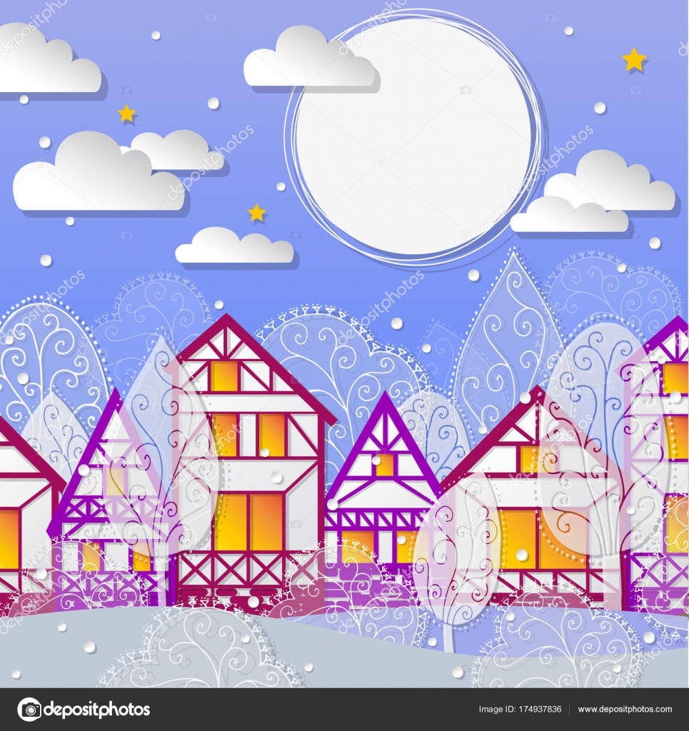 Winter Night Paper Background Houses Moon Stock Vector Image by ©nanka ...