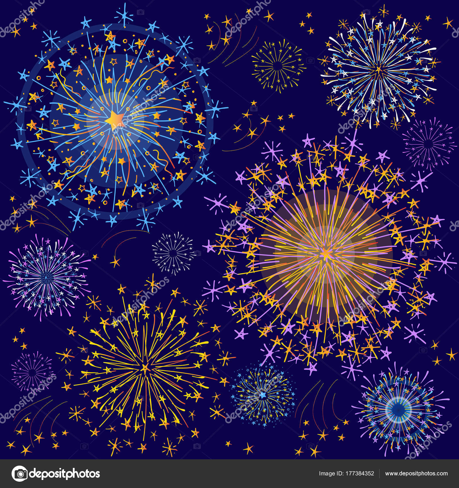 Hand drawn colorful fireworks Stock Vector Image by ©nanka #177384352