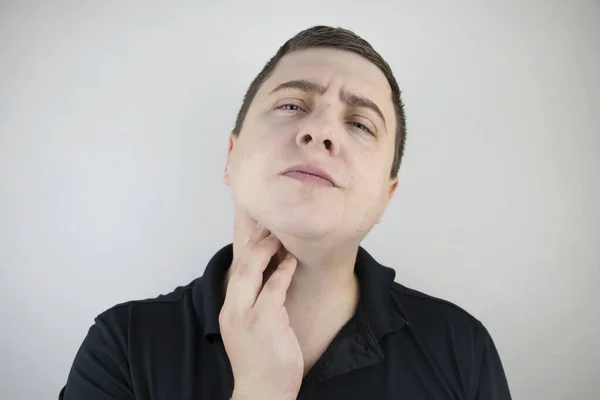 Man Touches Sore Throat Neck Twists Irritation Inflammation Sore Throat ...