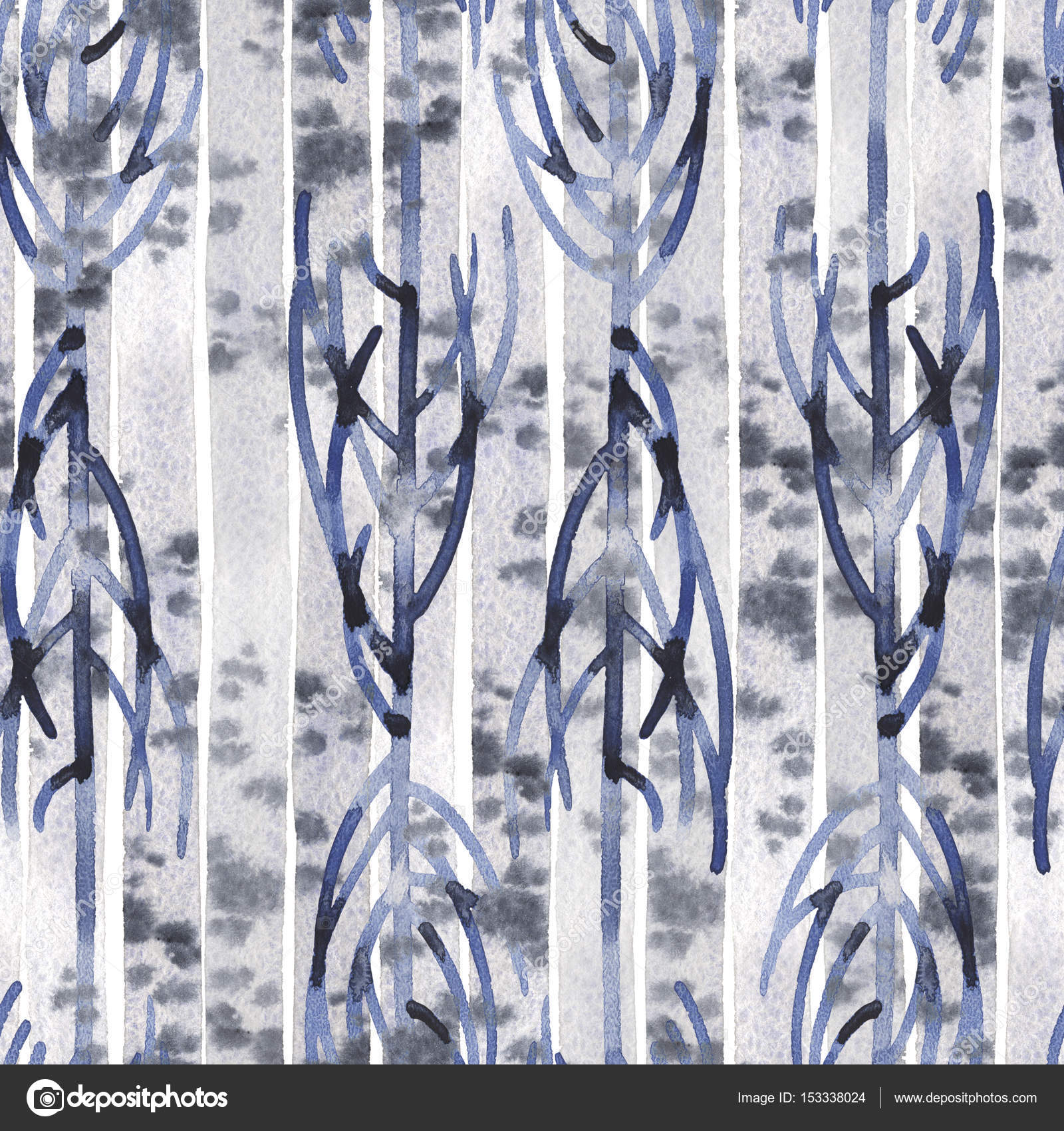 Birch wood. Forest thicket. Watercolor. Illustration Stock Illustration ...