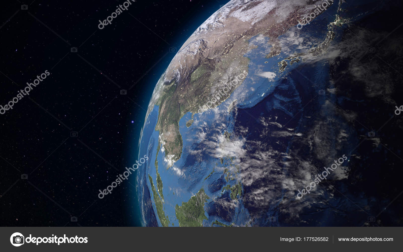Rendering Earth Space Background Starry Sky Shadow Illuminated Side ...