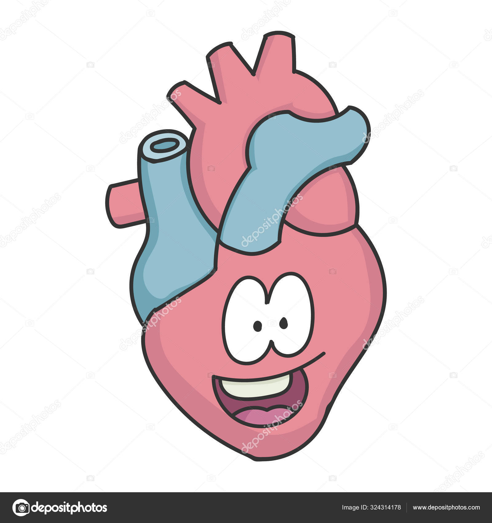 Feliz Caricatura Sonriente Corazón Humano Aislado Blanco Vector de ...