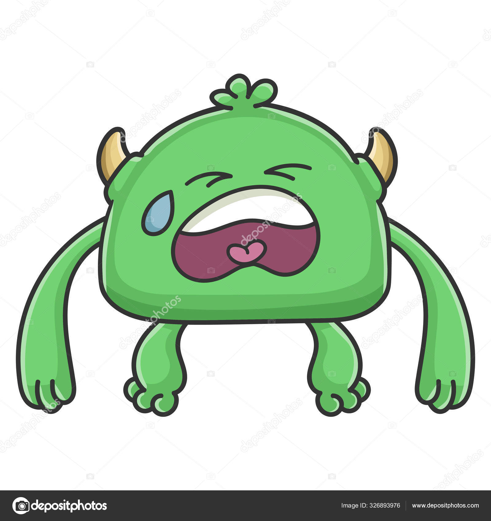 Llorando monstruo de dibujos animados duende verde Vector de stock ...