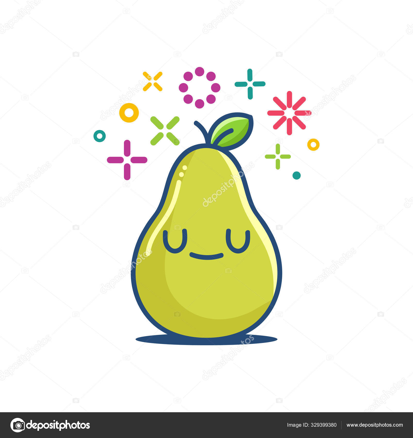 Fruta de pêra sorridente kawaii emoticon desenho animado ilustração ...