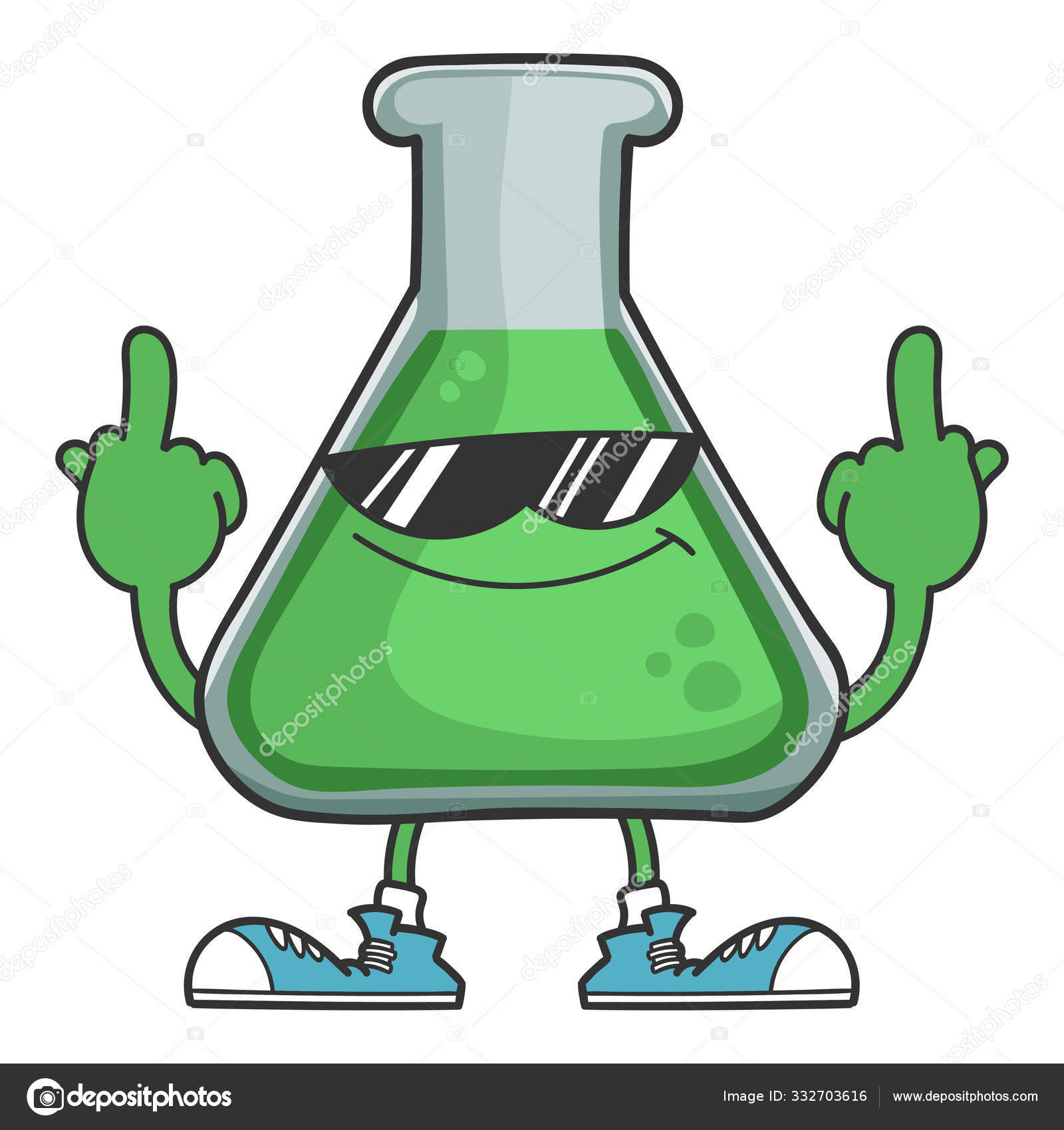 Science test tube with sunglasses giving the middle fingers Stock ...