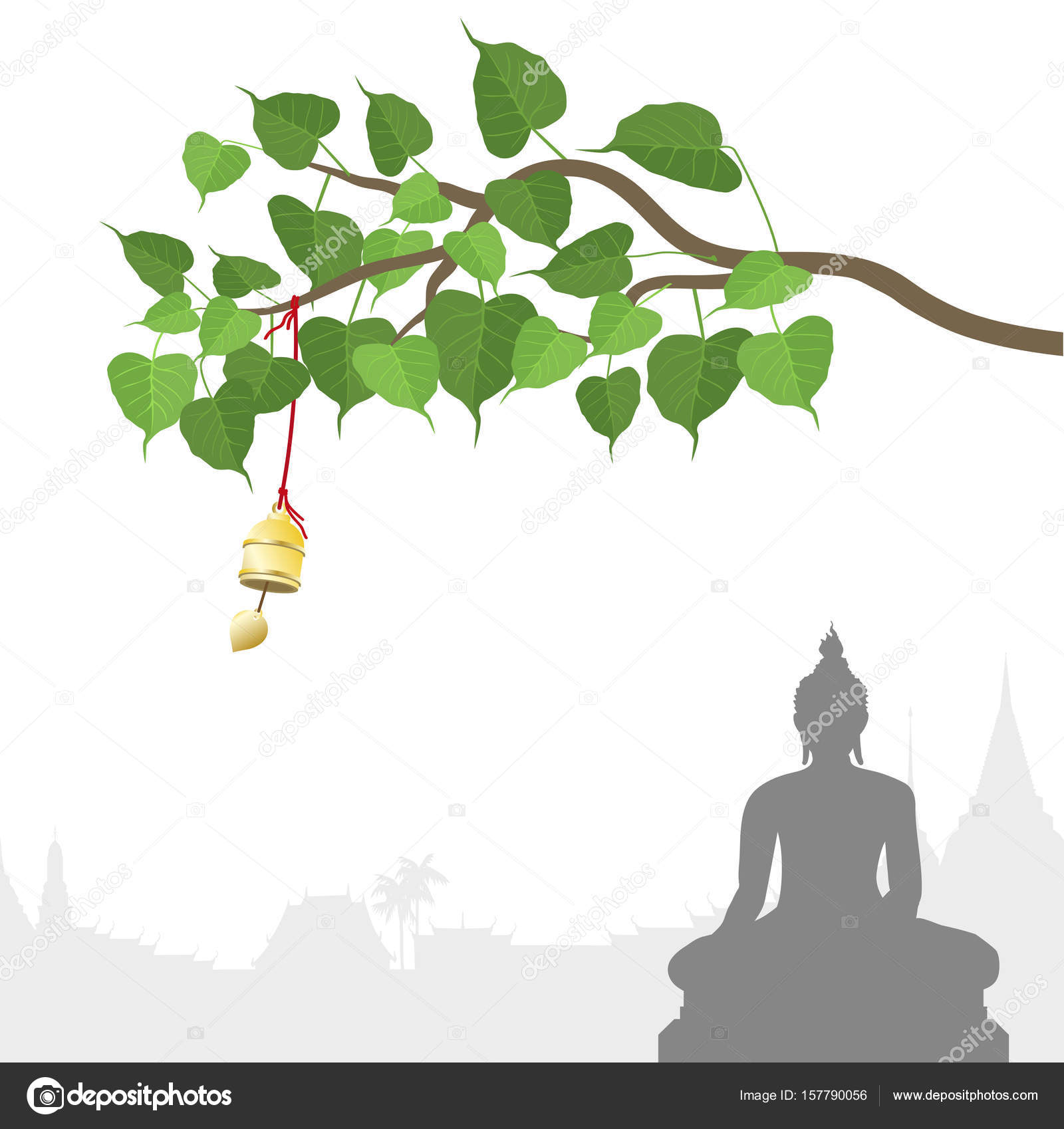Bodhi tree with Golden bell of thai tradition, Visakha Puja Day Stock ...