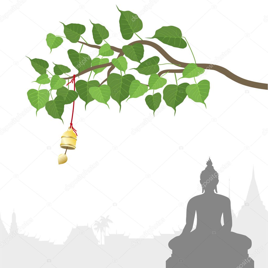 Bodhi tree with Golden bell of thai tradition, Visakha Puja Day — Stock ...