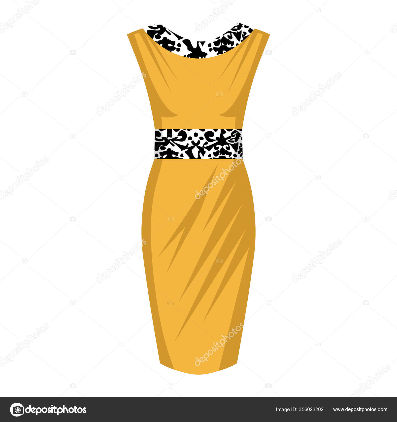 Yellow Dress Isolated White Background Fashion Women Clothes Vector
