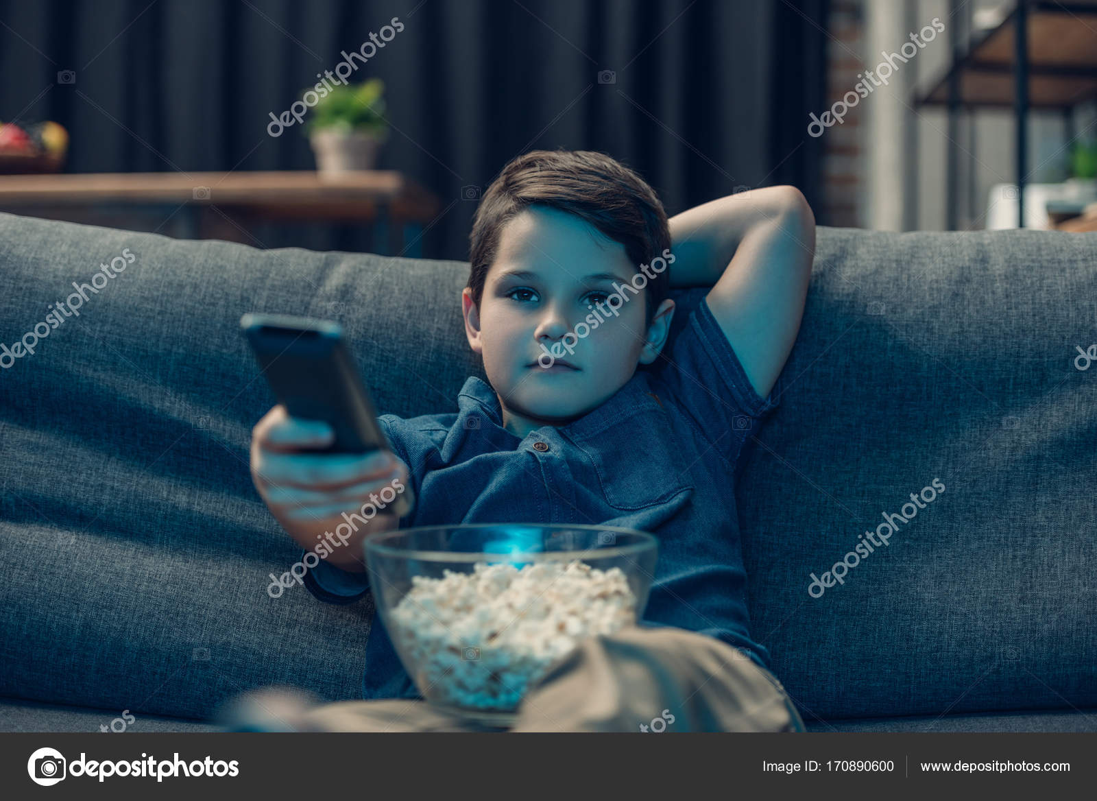 Little boy watching tv — Stock Photo © alebloshka #170890600