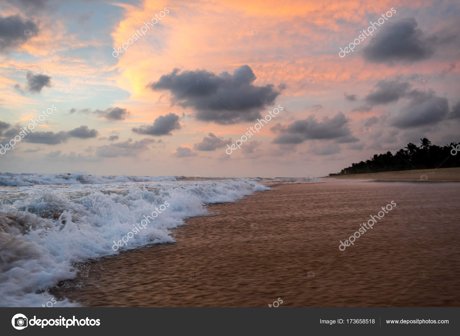 Sunset over tropical beach — Stock Photo © alebloshka #173658518