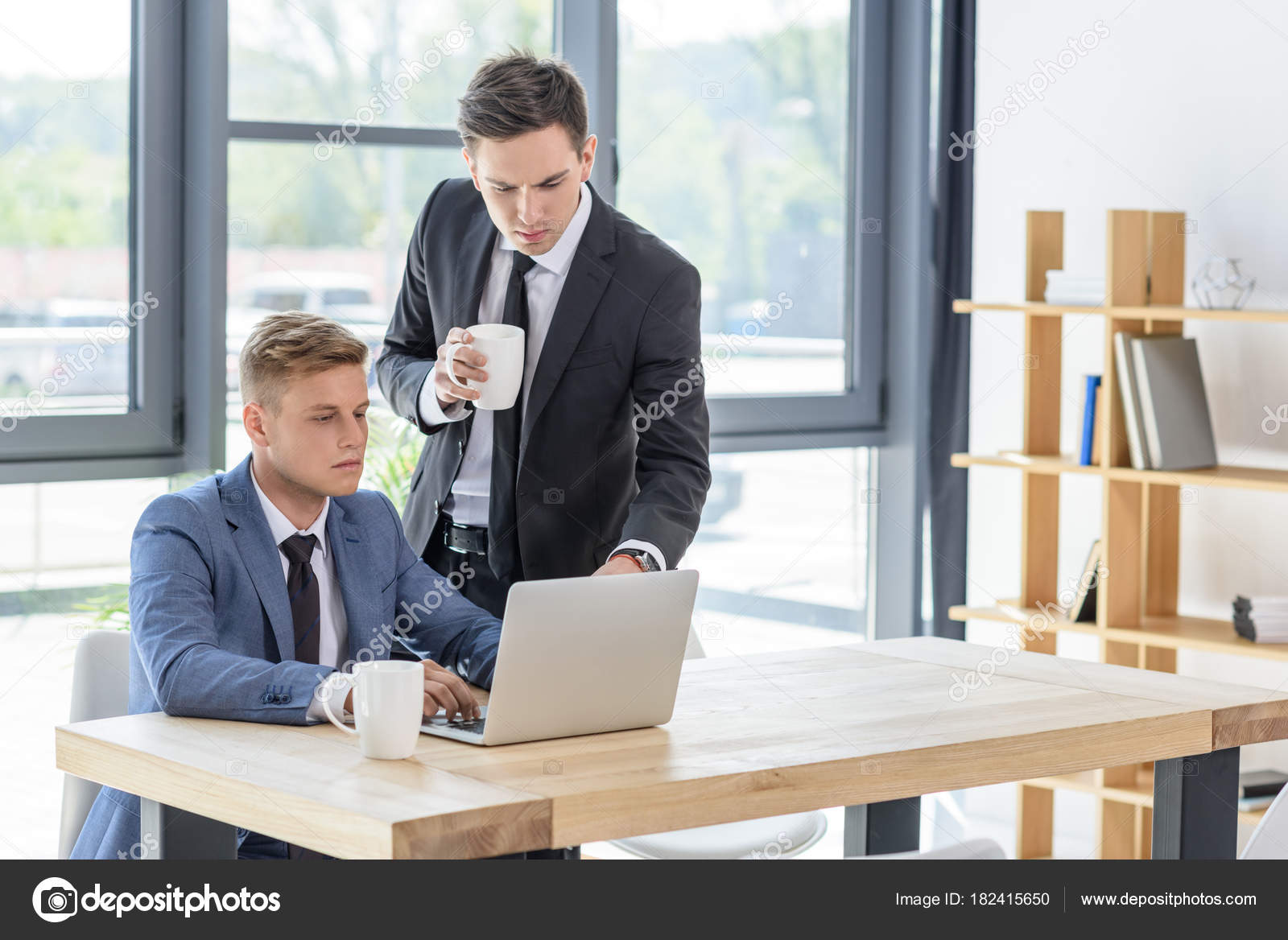 Two Businessmen Discussing Project Laptop Modern Office — Stock Photo ... Two Businessmen Discussing Project Laptop Modern Office — Stock Photo ...
