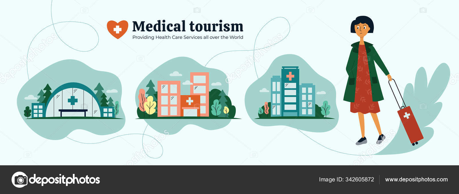 Medical tourism vector illustration with girl choosing quality c Stock ...