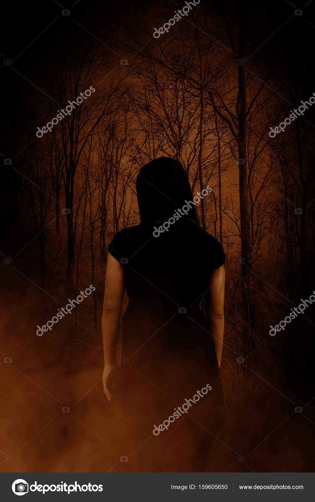 Ghost woman in haunted forest Stock Photo by ©lighthouse 159605650