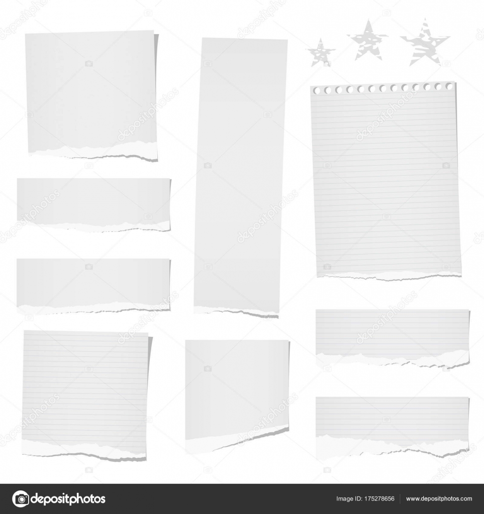 Torn ruled and blank note, notebook, paper strips, sheets for tex or ...