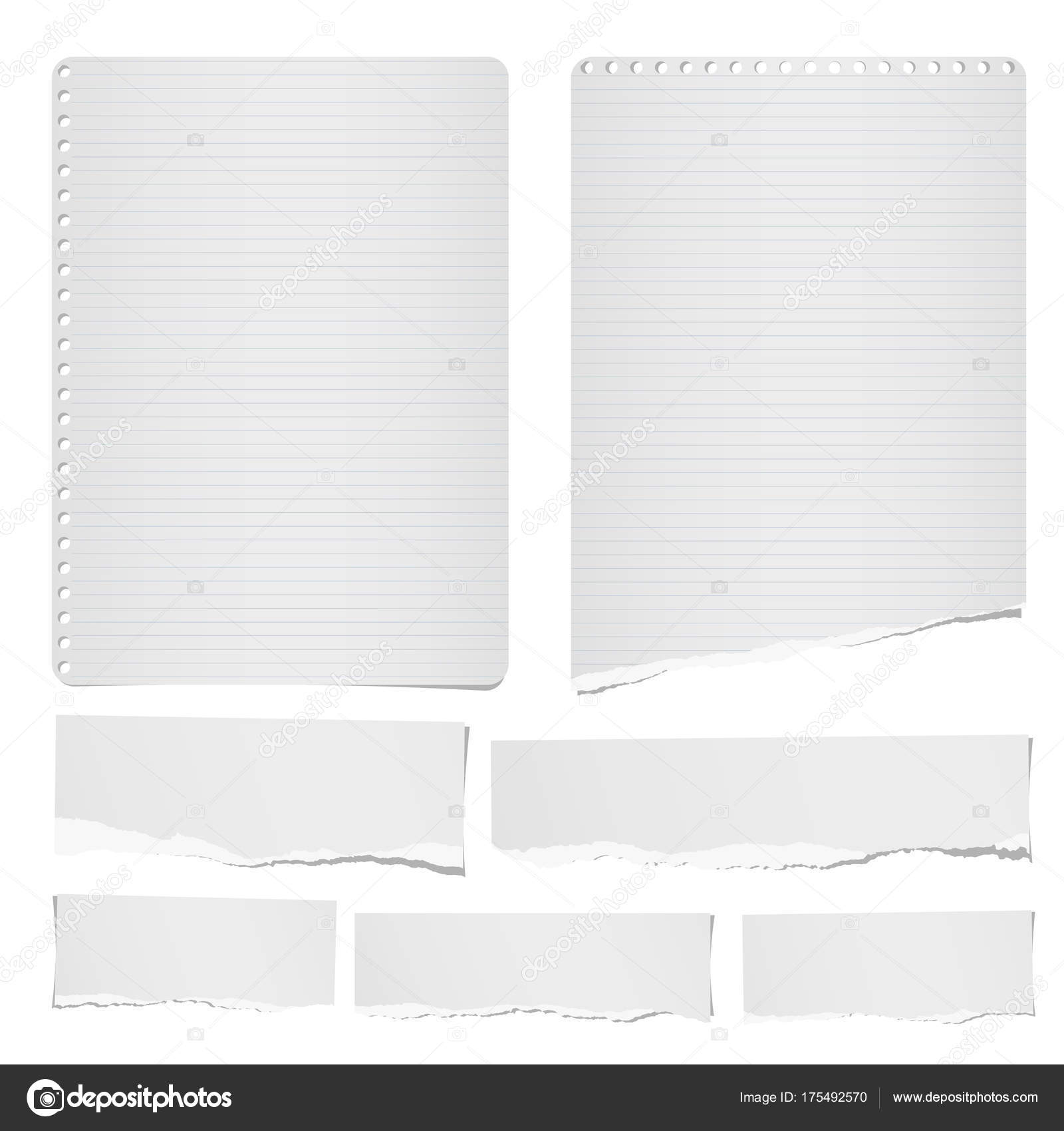 Torn ruled and blank note, notebook, paper strips, sheets for tex or ...