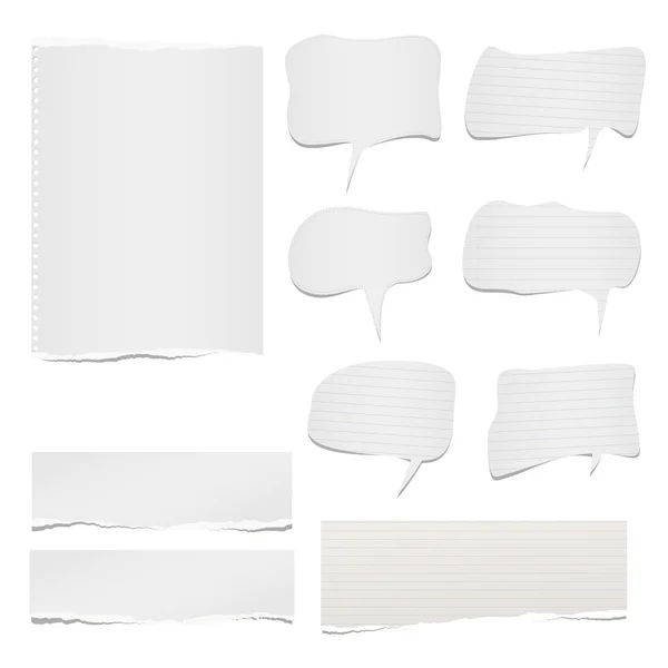 White ripped blank note paper strips for text or message stuck on white ...
