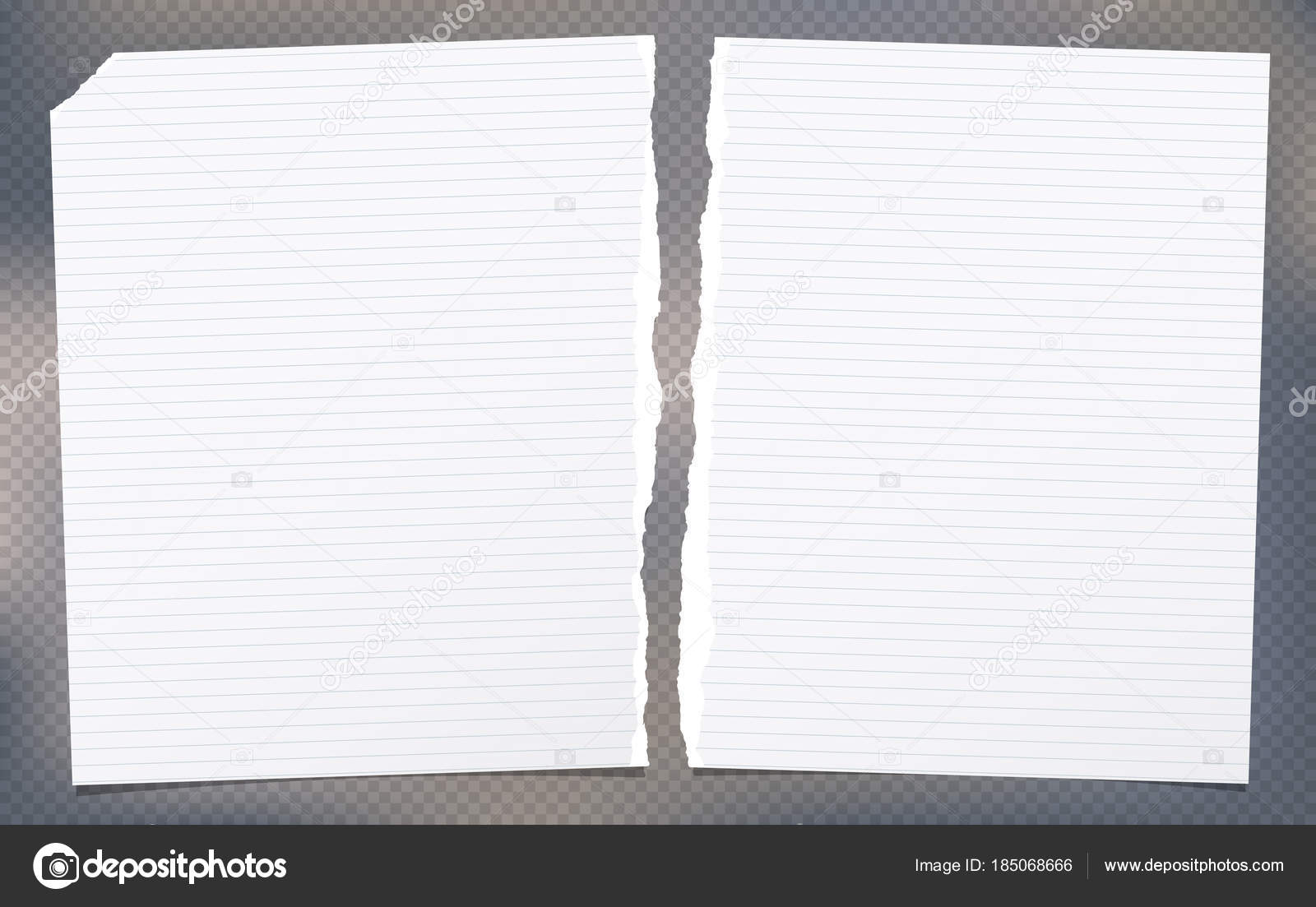 Torn white lined note, notebook paper sheets for text stuck on gray ... Torn white lined note, notebook paper sheets for text stuck on gray ...