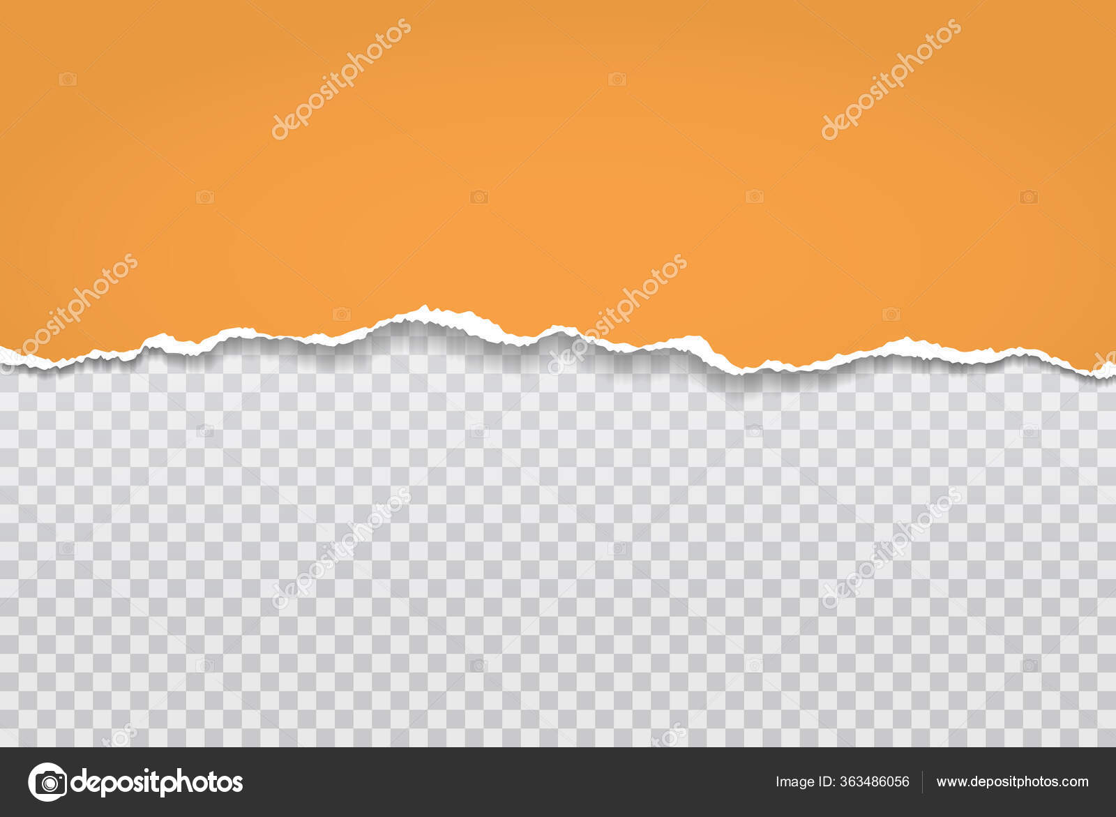 Torn, ripped piece of horizontal orange paper with soft shadow is on ...