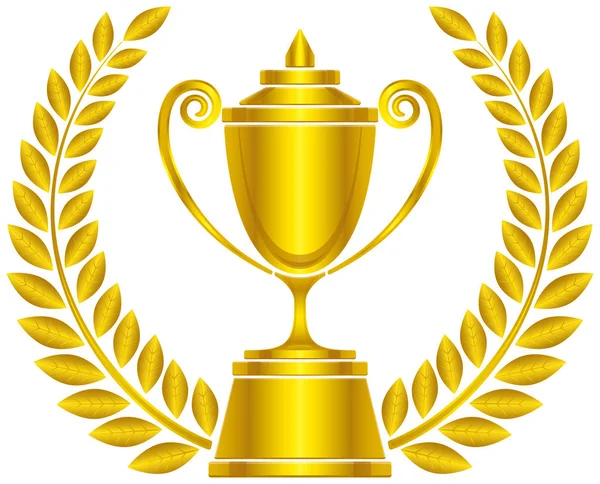 Vector set Winning success gold cup, laurel wreath and a shiny r ...