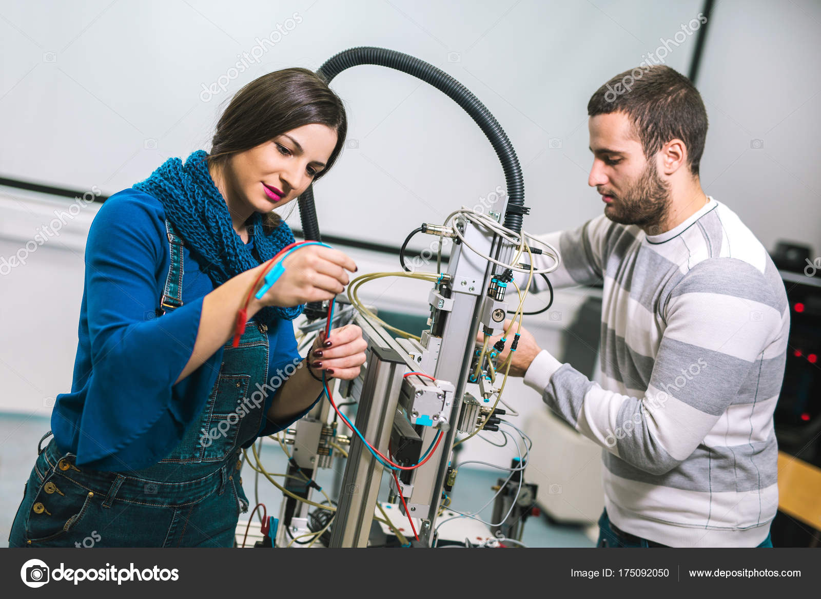 Engineering Robotics Class Teamwork Young Students Man Woman Assembling ...