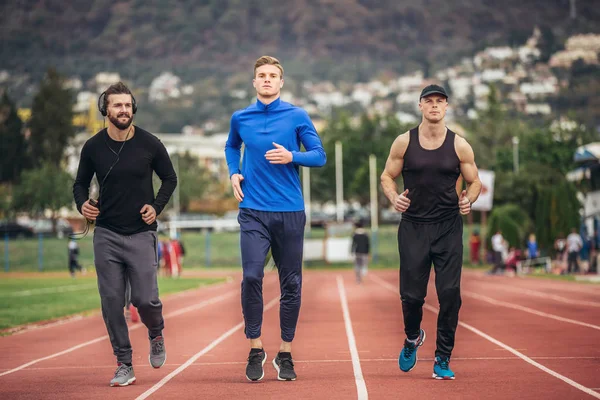 Young Athletes Practicing Run Athletics Stadium Track — Stock Photo ...