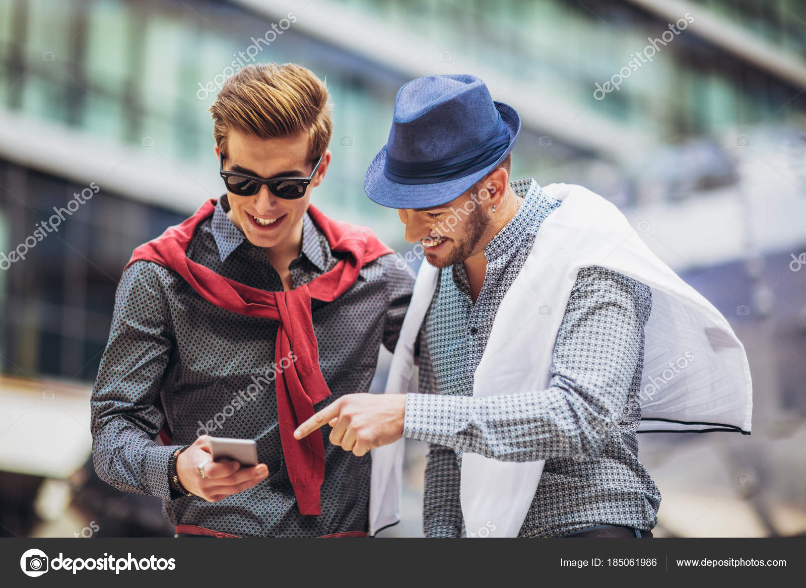 Male Handsome Models Outdoors Using Phone — Stock Photo © adriaticphoto ...