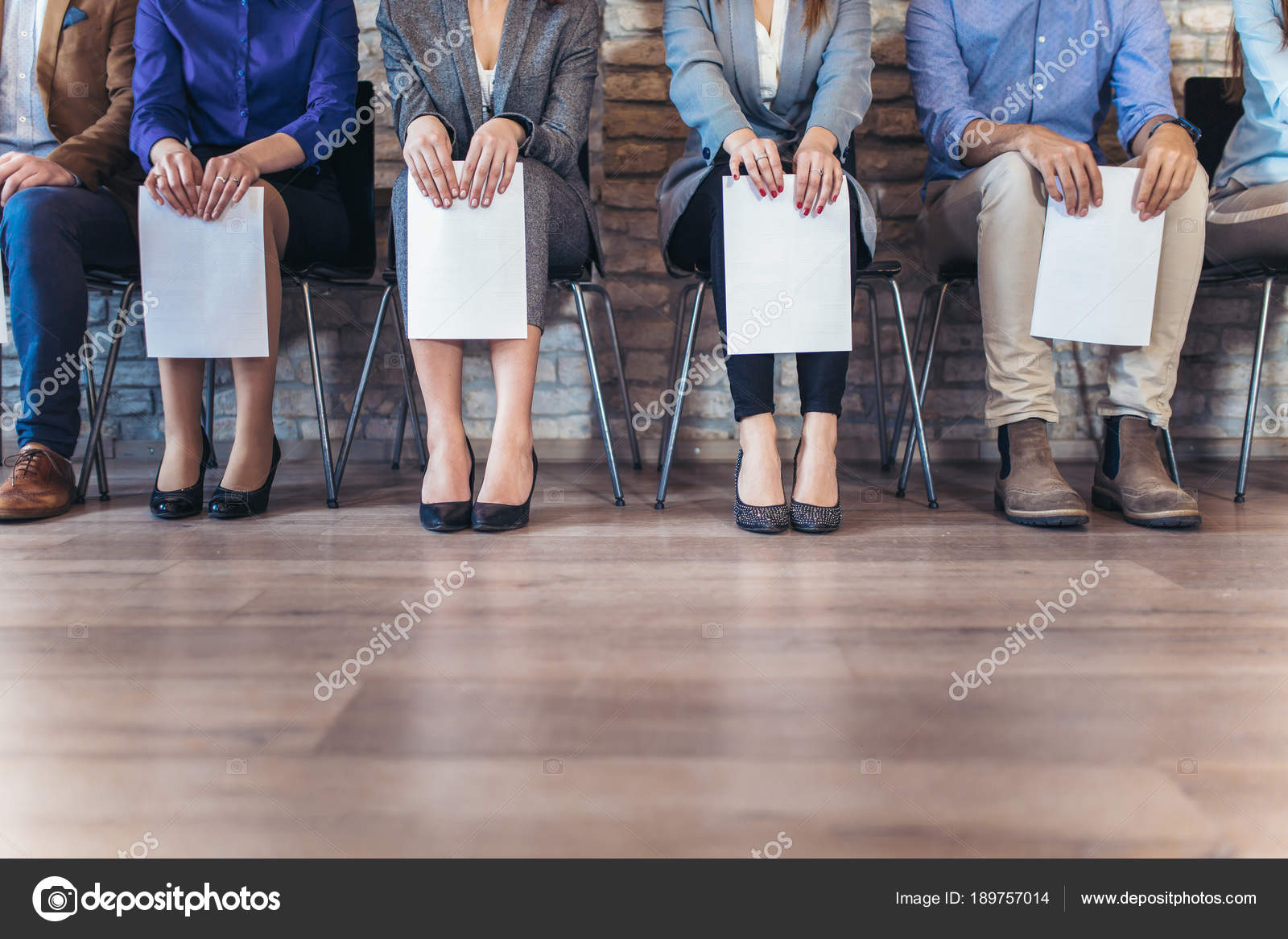 Cropped View Candidates Legs Waiting Job Interview Stock Photo by ...