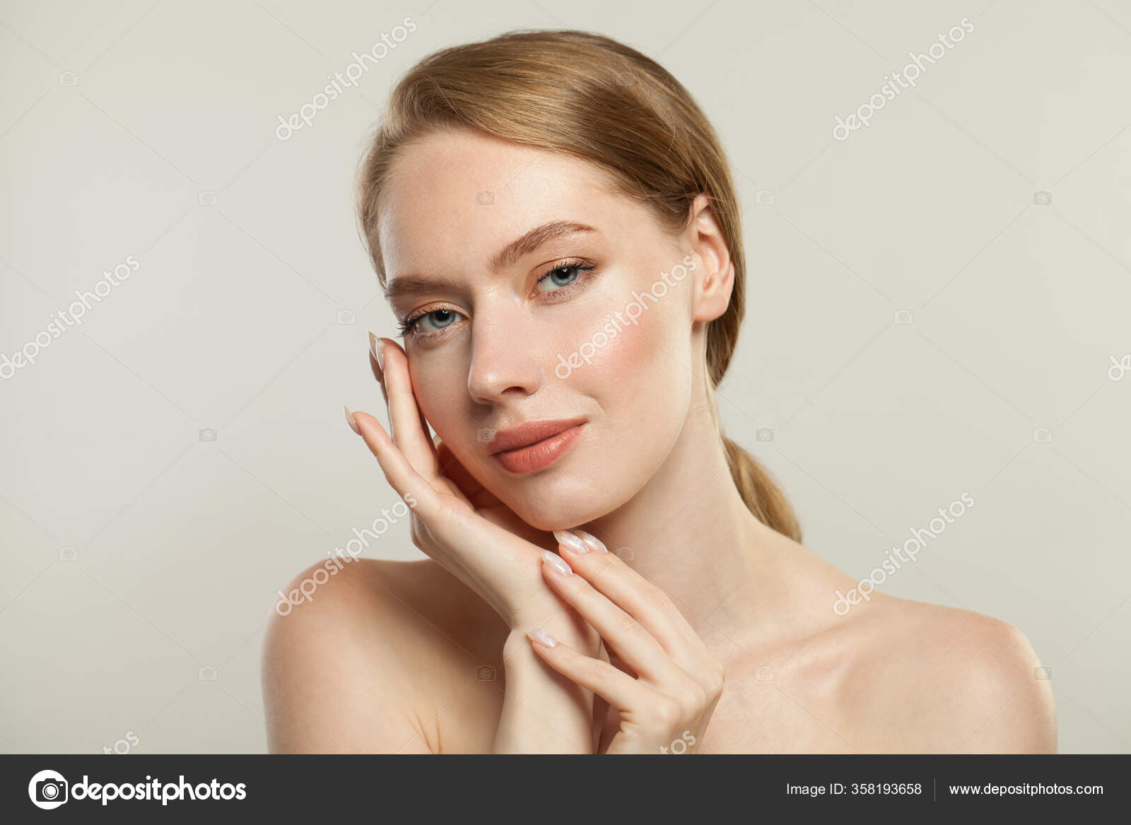 Young Healthy Woman Spa Model Clear Skin Skincare Wellness Facial Stock ...