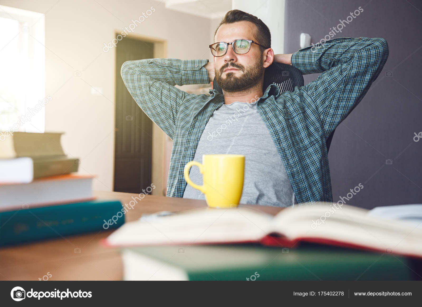 Man Has Break Resting Reading Work — Stock Photo © dedivan1923 #175402278