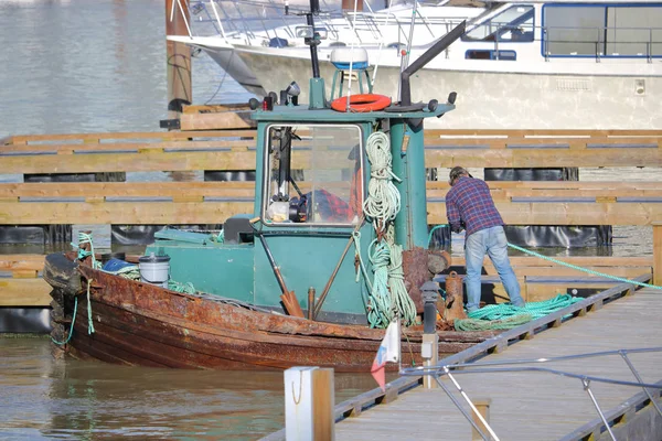 Tug Boat Transporting Log Boom Stock Photo by ©modfos 131728188