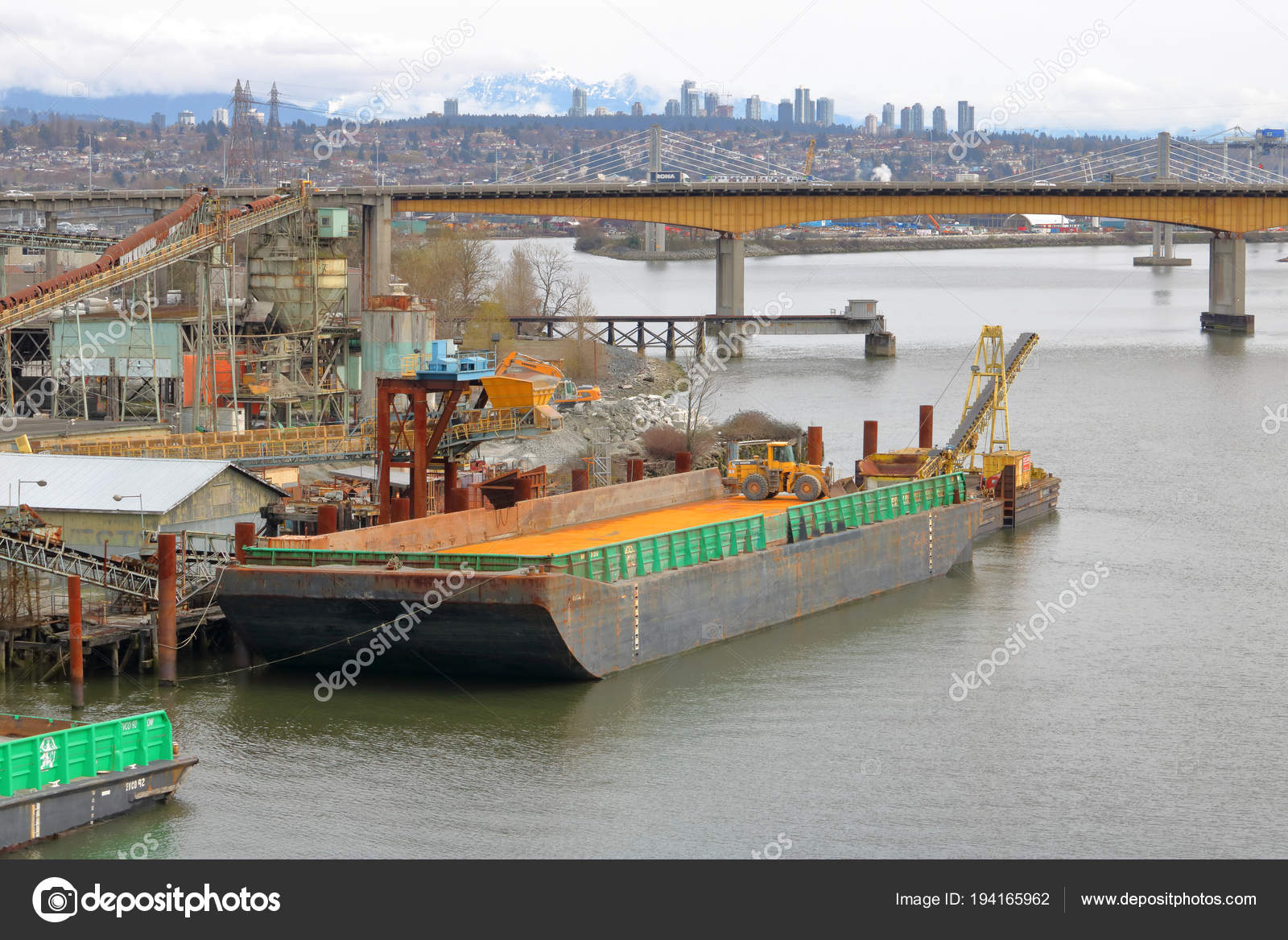 Massive Empty River Barge Rests Edge Fraser River Industrial Area ...