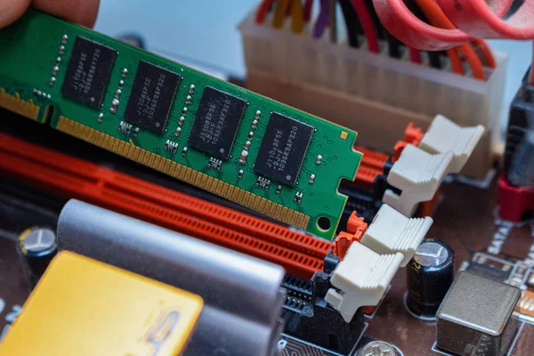 Installing Ddr Dimm Memory Assembling Personal Computer Service Hand Upgrade — Stock Photo ...