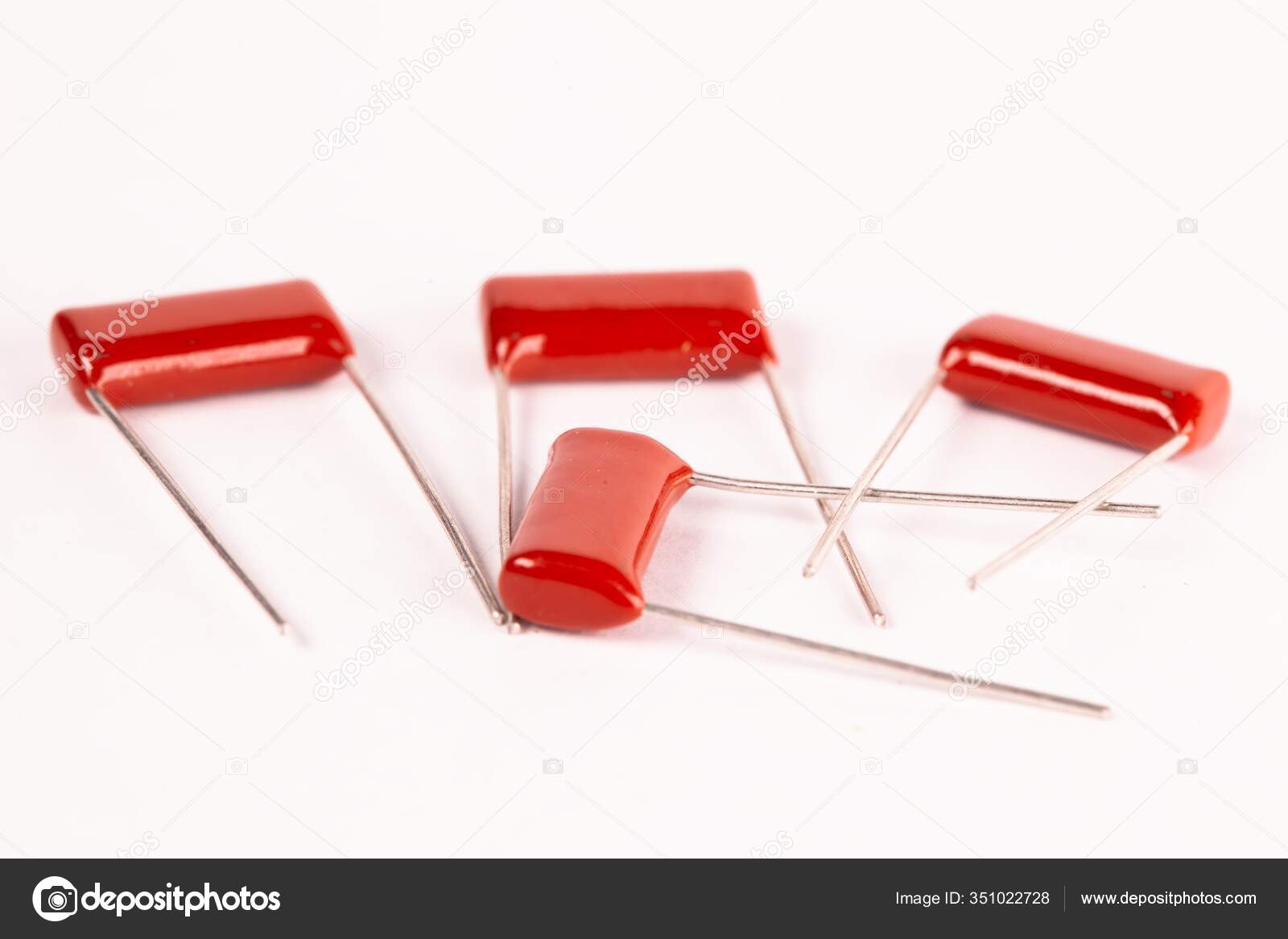 Close Red Capacitors Lie White Table Production Office Equipment ...