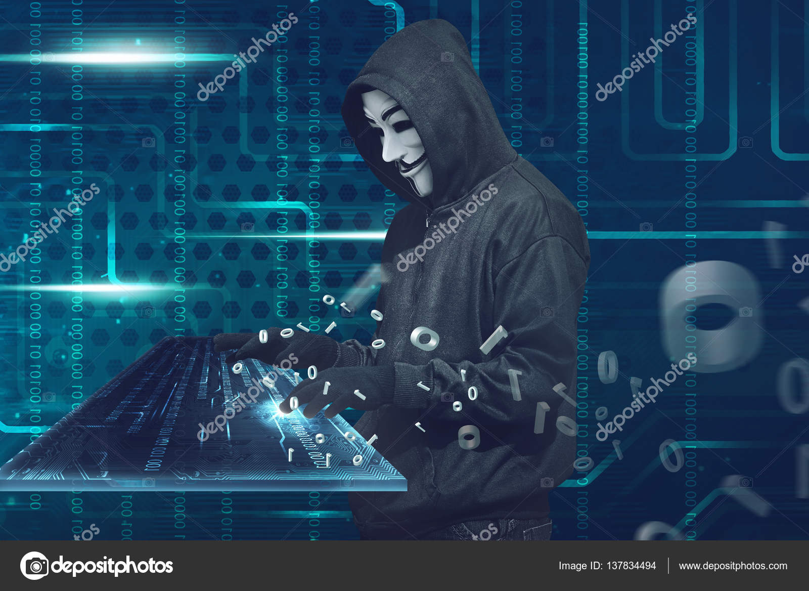 Hacker in mask and gloves – Stock Editorial Photo © leolintang #137834494