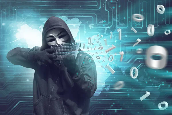 Hacker holding laptop – Stock Editorial Photo © leolintang #137834578