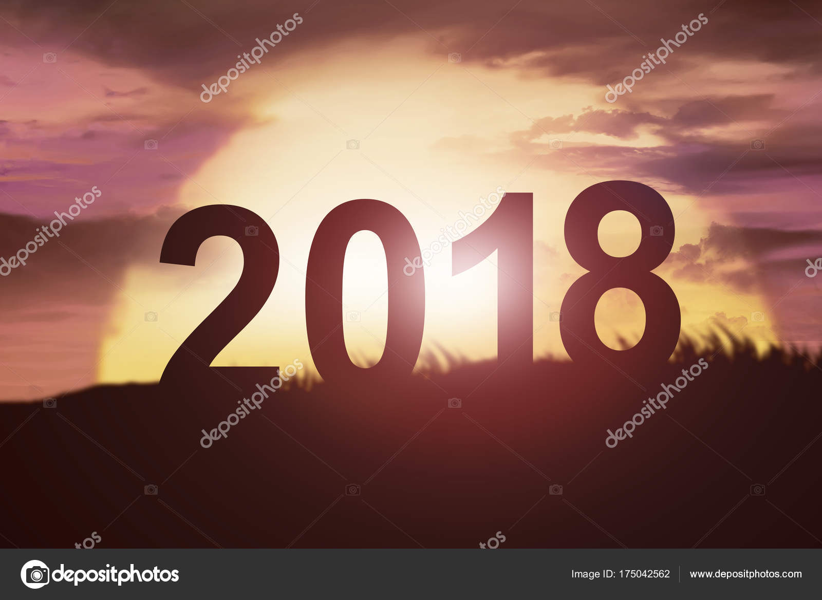 2018 Number Field Sunset Background Happy New Year 2018 Stock Photo by ...