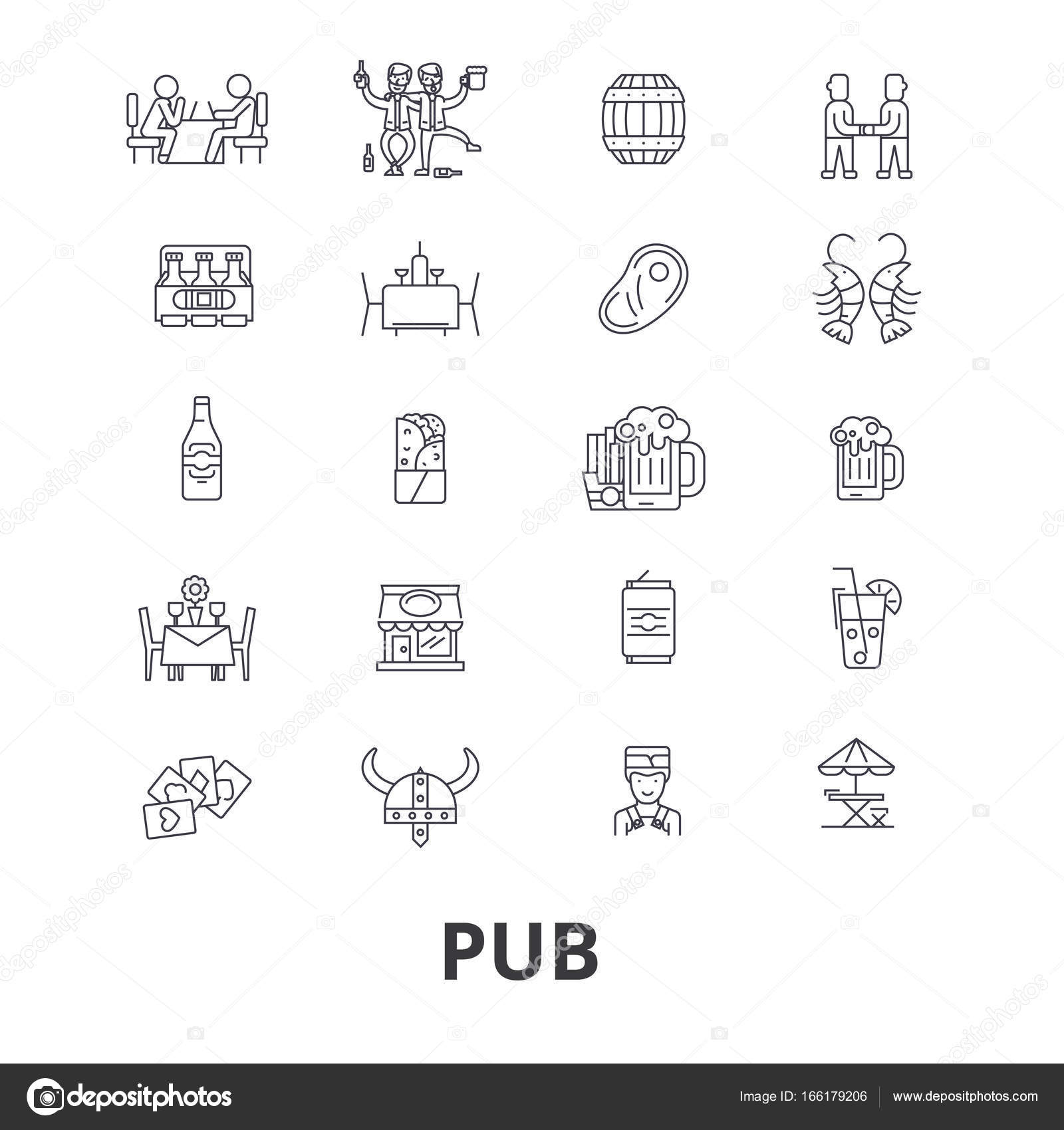 Pub, bar, beer, alchocol party, brewery, club line icons. Editable ...