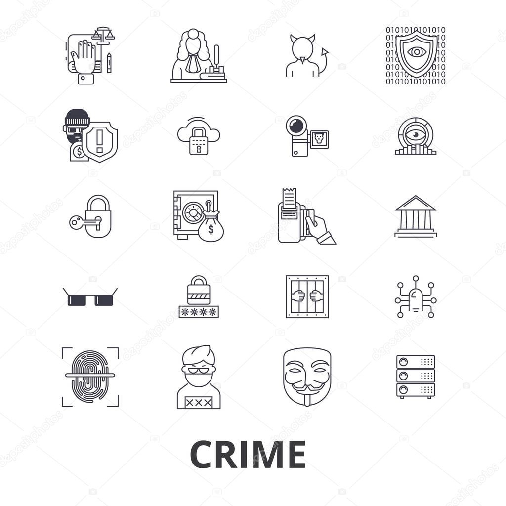 Crimen, prisión, ley, seguridad, policía, legal, ladrón, iconos de la ...