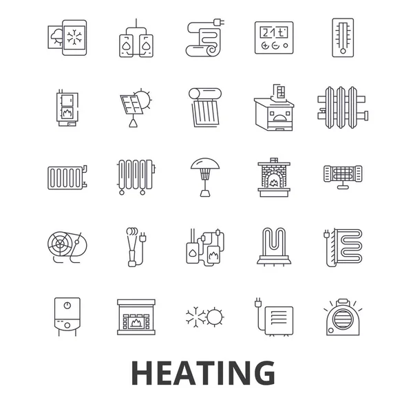 Heating system illustration, thin line icons, linear flat signs, vector ...