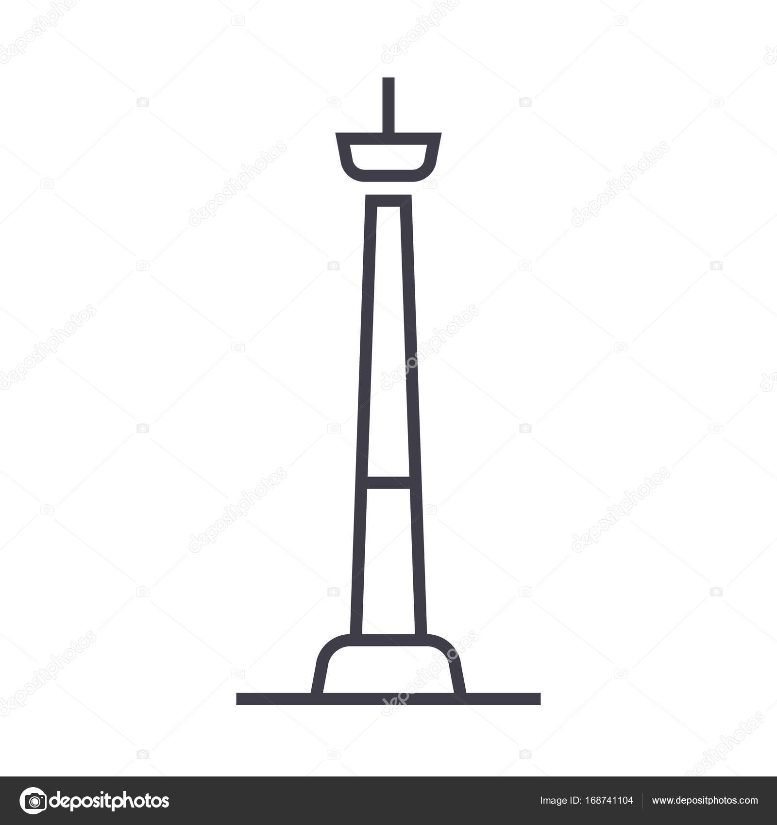 Tv tower vector line icon, sign, illustration on background, editable ...