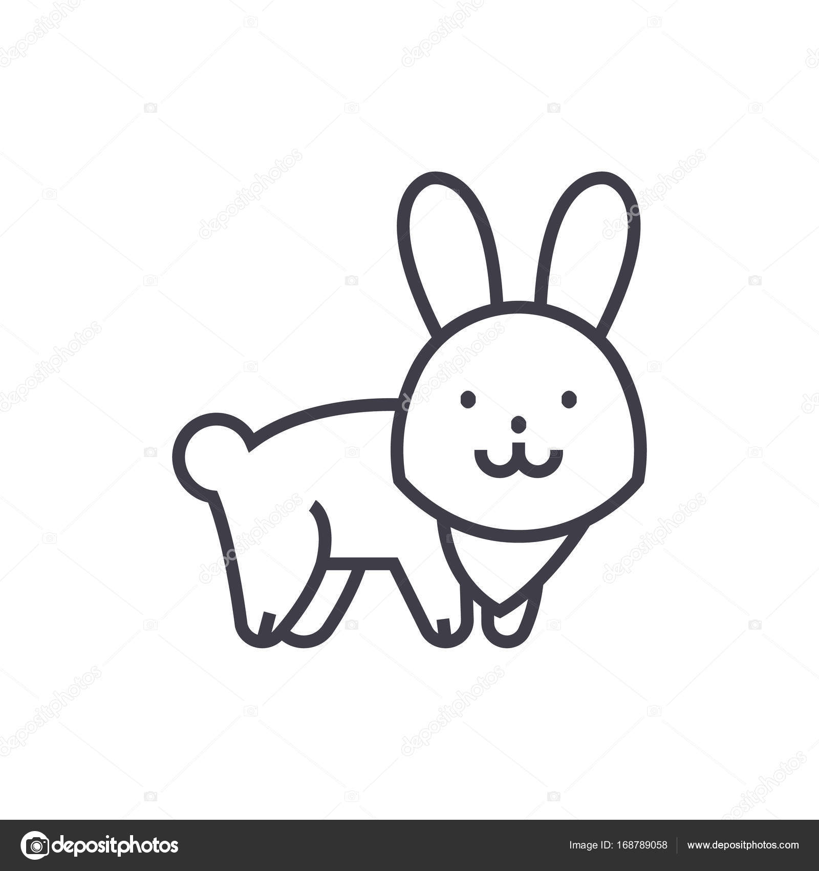 Cute rabbit vector line icon, sign, illustration on background ...