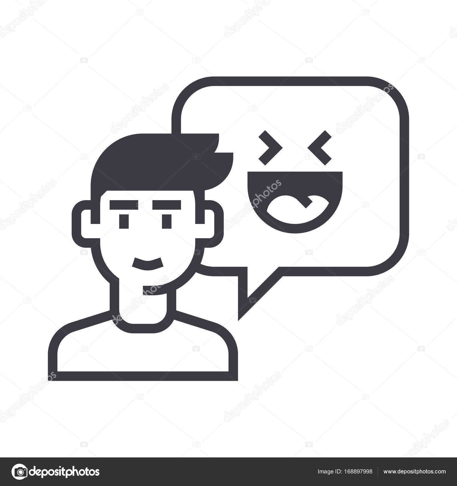 Happy client vector line icon, sign, illustration on background ...