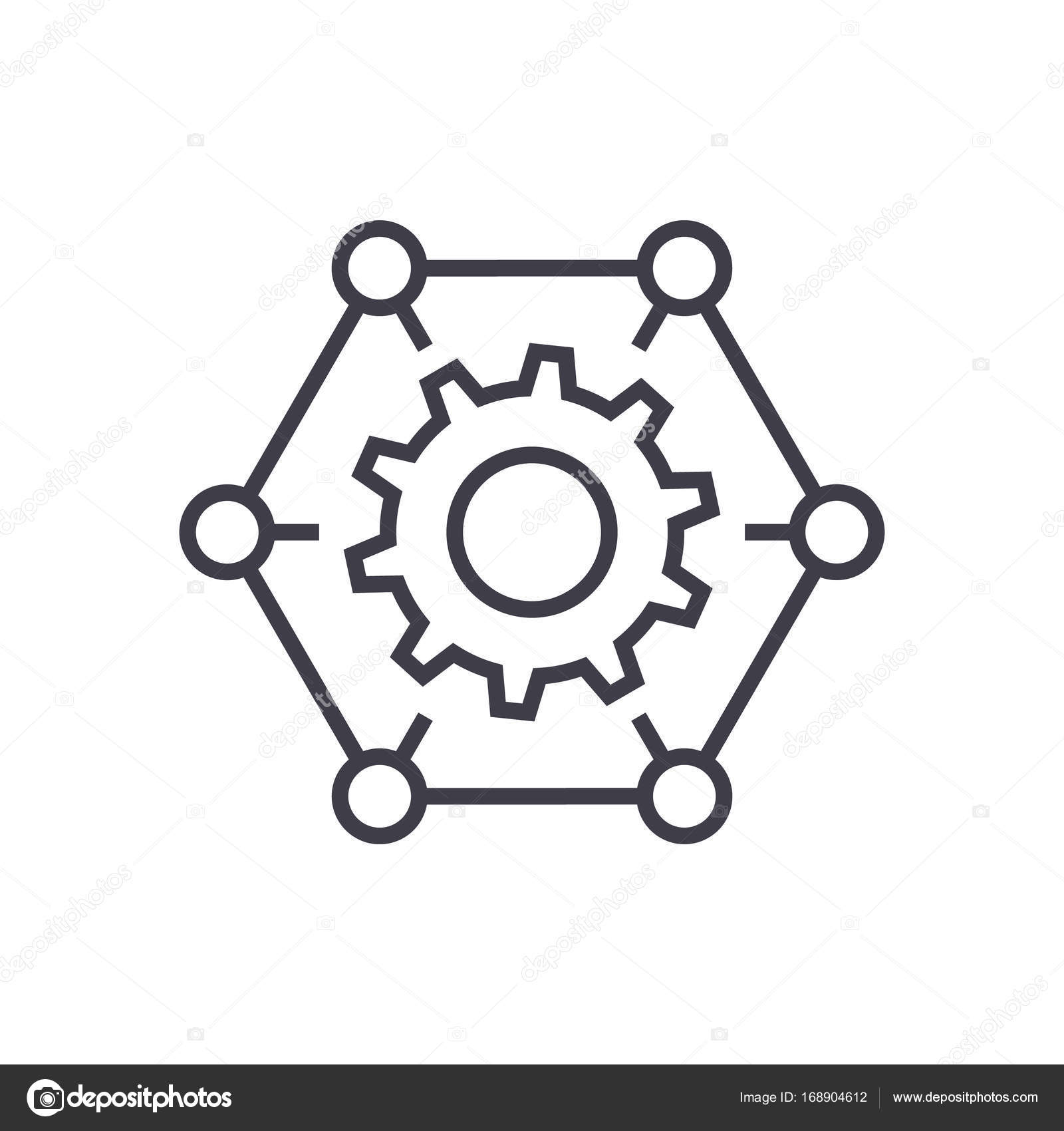 How it works,gears, settings vector line icon, sign, illustration on ...